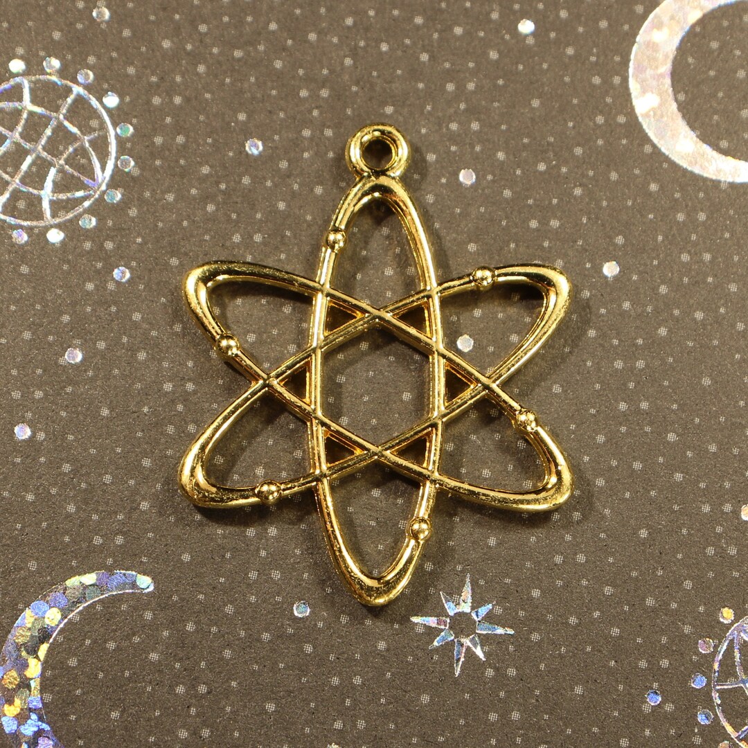 Atom Molecule 33mm Gold Plated Double Sided Chemistry Science Charms ...