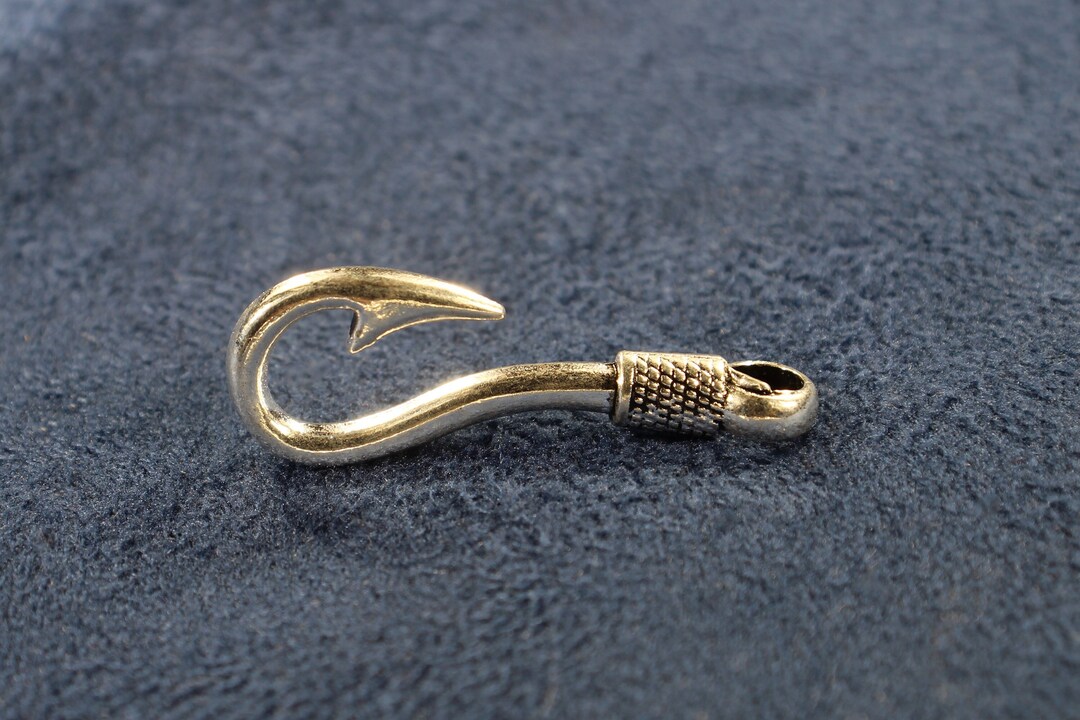 Fish Hook 36mm Antique Silver Tone 3D Ocean Fishing Nautical Charms ...
