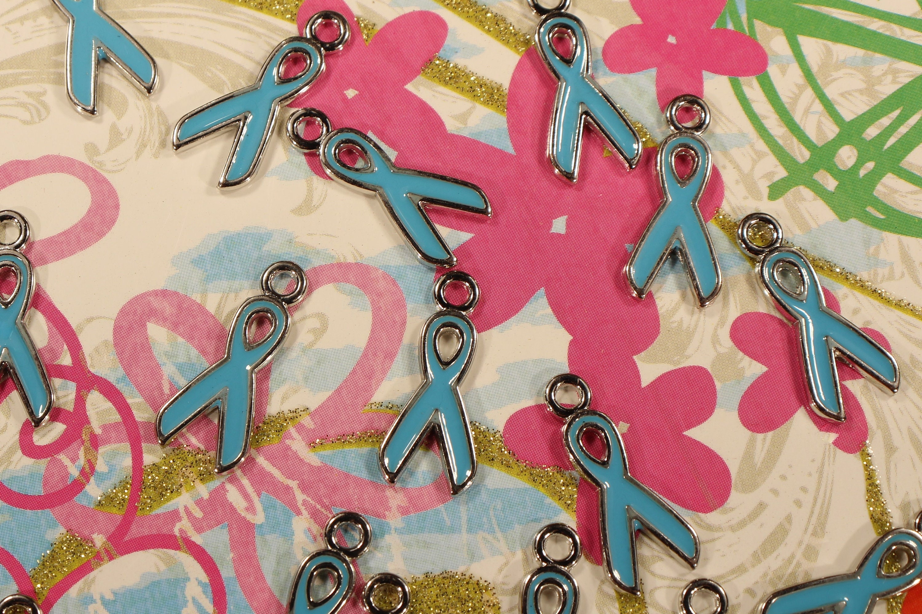 Light Blue Ribbon 20mm Silver Tone And Light Blue Enamel | Etsy