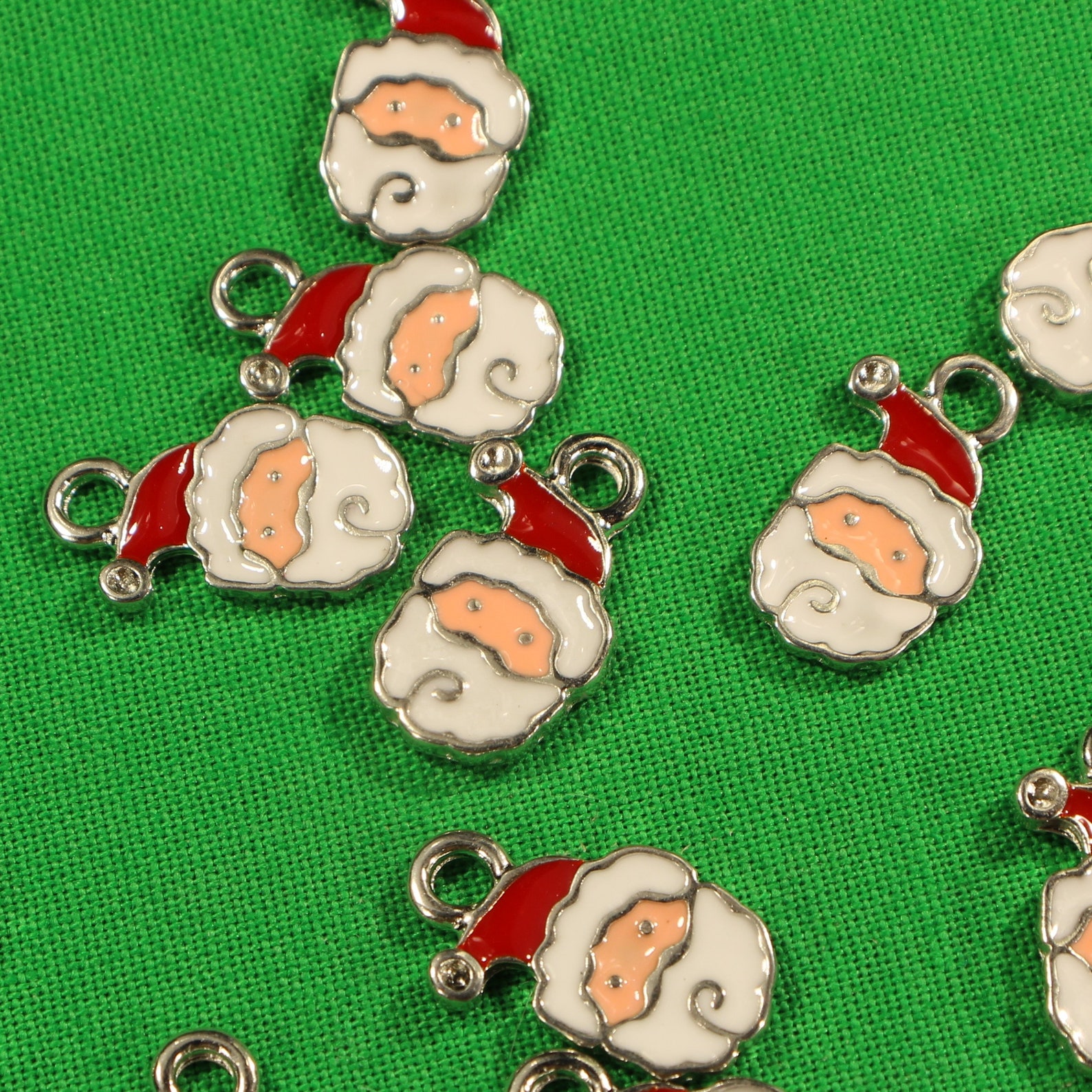 Santa Head 17mm Silver Tone with Red White and Beige Enamel | Etsy