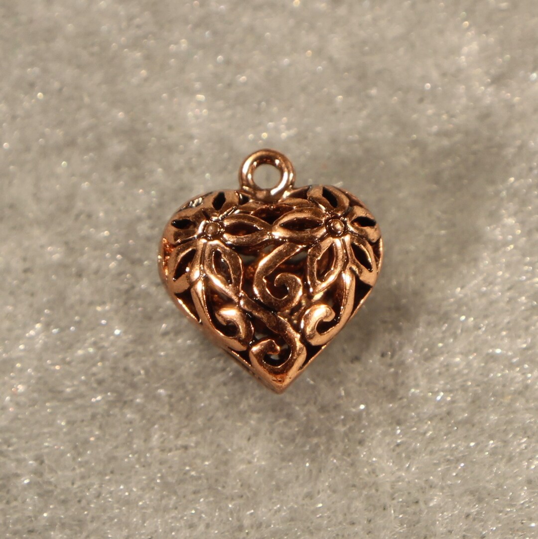 Heart 12mm Antique Copper Tone 3D Die Cut Floral Design Love Charms ...