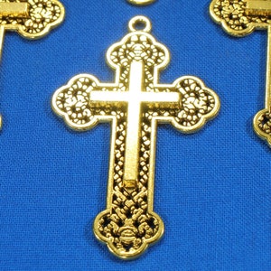 Cross 54mm Antique Gold Tone Single Sided Ornate 2D Religious Charm ...