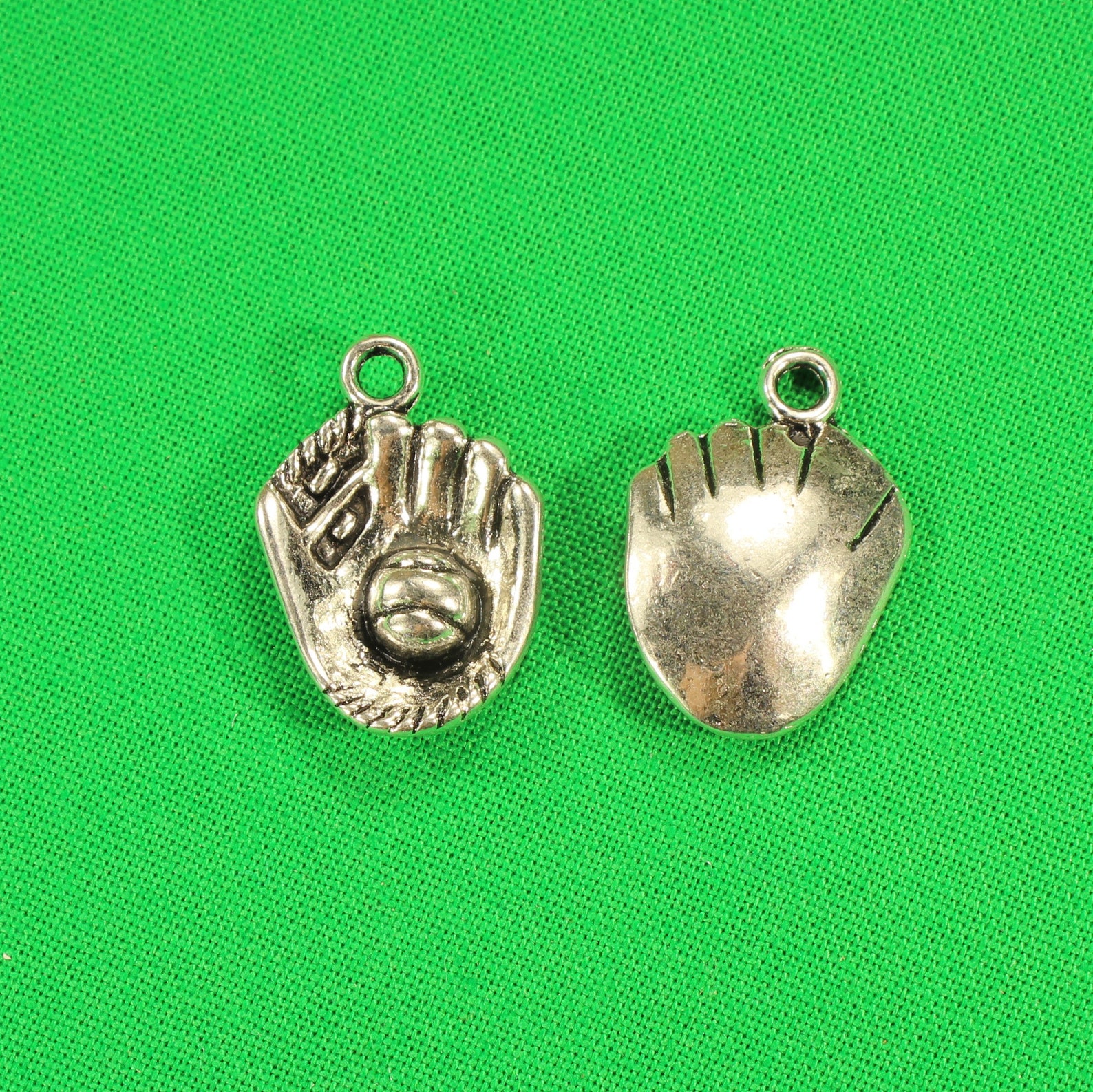 Baseball or Softball Mitt With Ball 21mm Antique Silver Tone - Etsy