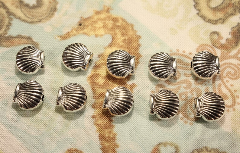 Sea Shell 9mm Antique Silver Tone Double Sided Nautical Ocean | Etsy