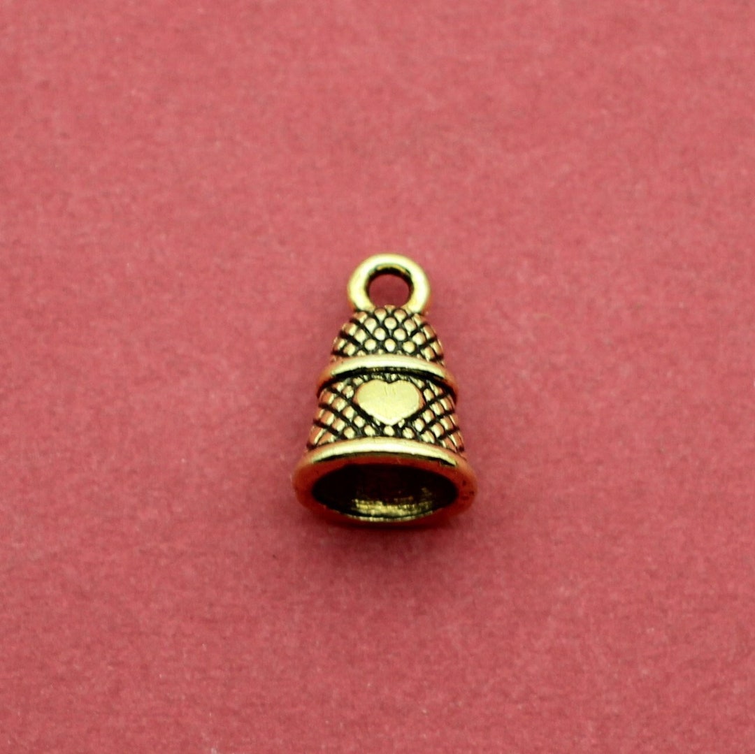 Thimble With Hearts 14mm Antique Gold Tone 3D Sewing Love Charms - 0125 ...