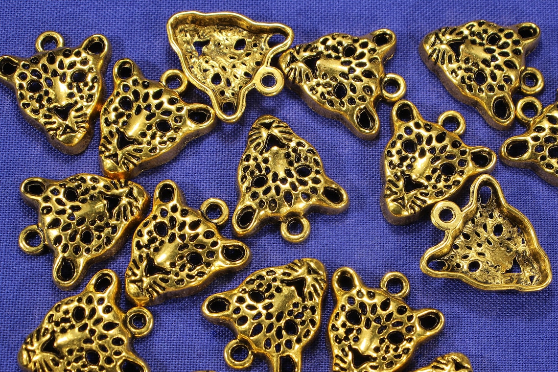 Leopard Head 20mm Antique Gold Tone Single Sided 2D Animal Charms ...