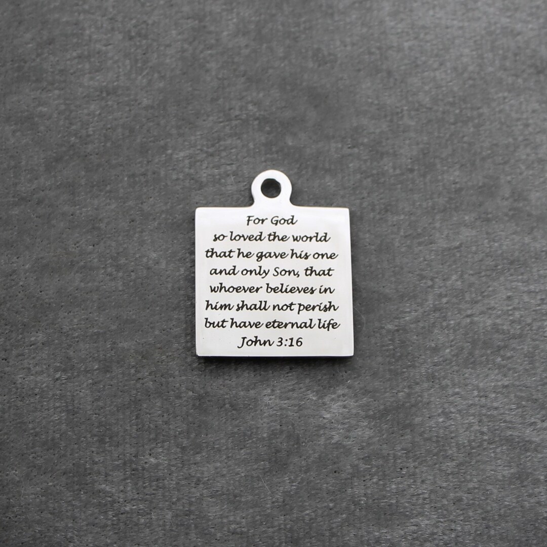 John 3:16 Verse Square Shape 25mm Polished Silver Tone 304 Stainless ...