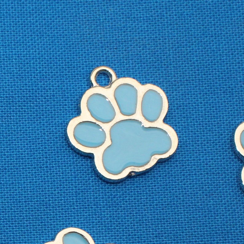 Paw Print 17mm Light Blue Enamel and Silver Tone Single Sided - Etsy