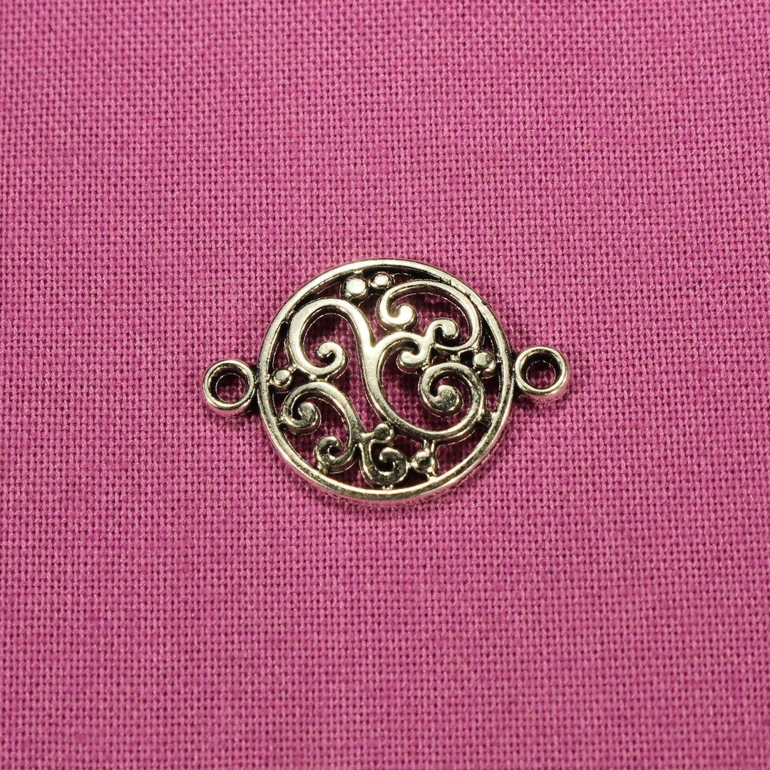 Scroll Design 20mm Round Die Cut Antique Silver Tone Single Sided ...