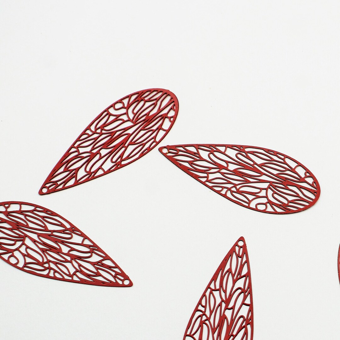 Dragonfly Wing 45mm Red Finish Filigree Copper Base Double Sided Insect ...