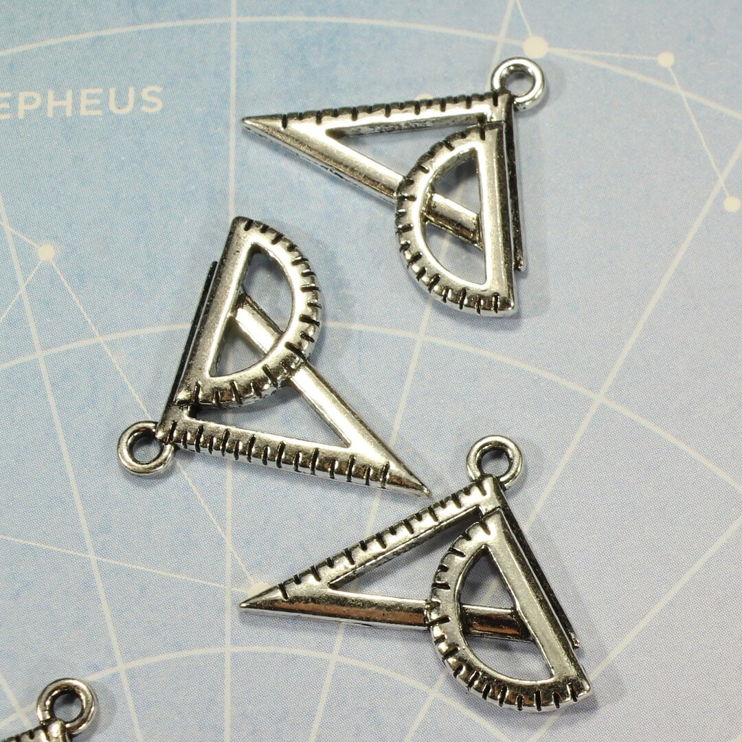 Triangle Ruler and Protractor 25mm Antique Silver Tone Single Sided ...