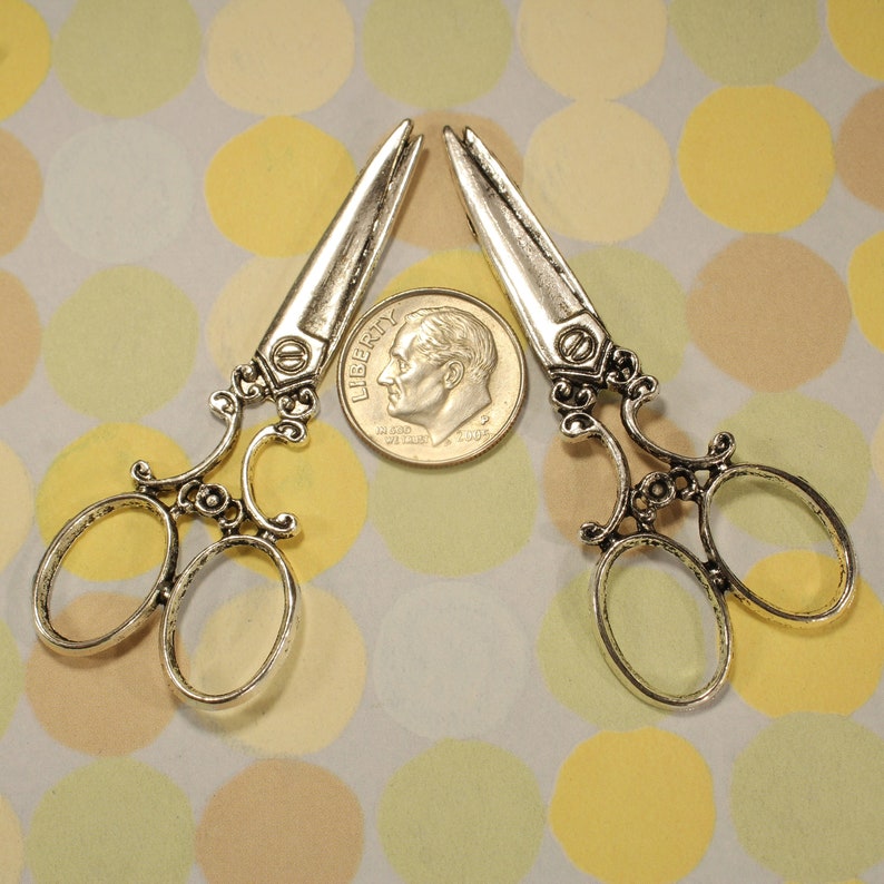 Scissors 60mm Antique Silver Tone Single Sided Rhinestone Mountable ...