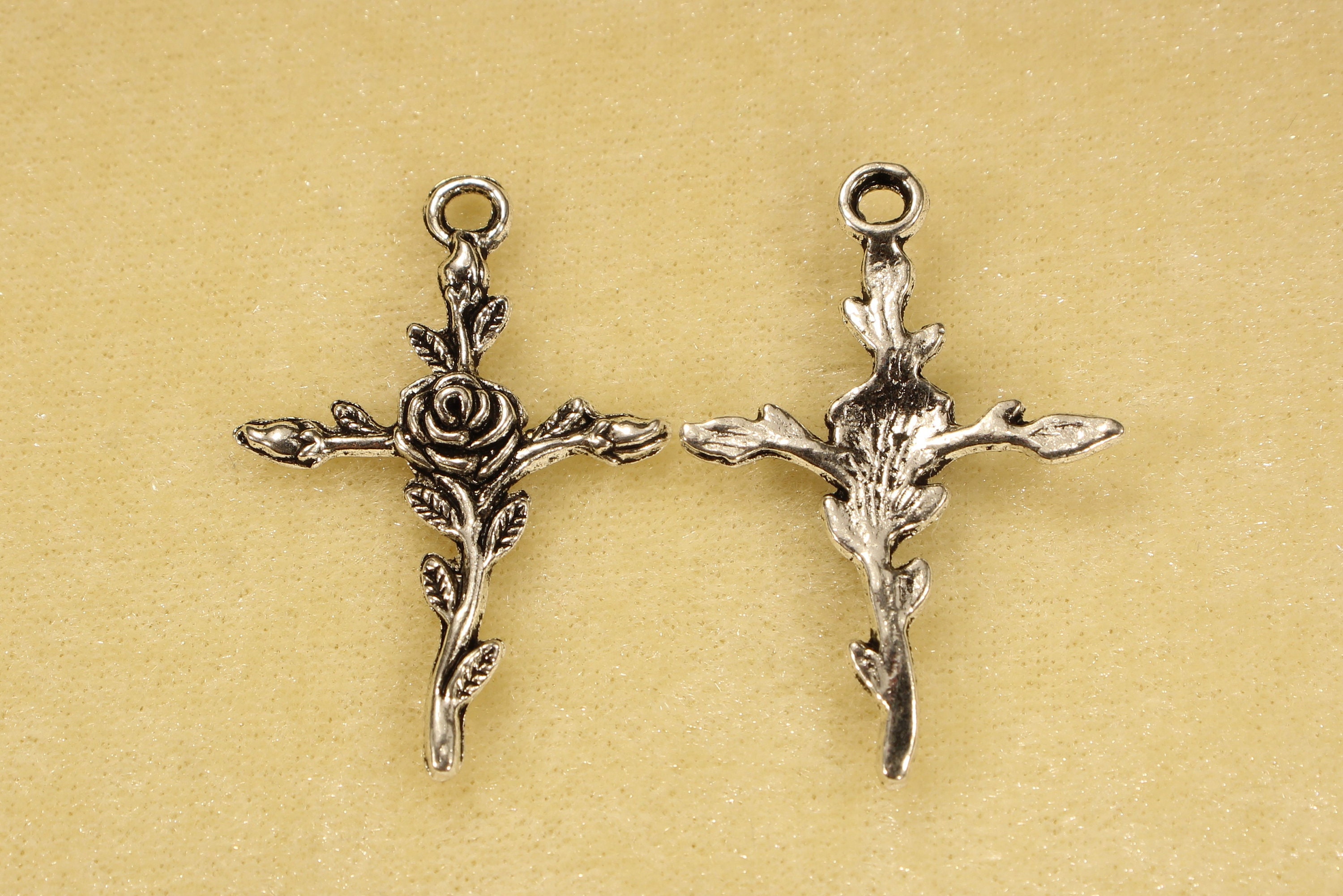 Cross 35mm With Rose Vine Antique Silver Tone Single Sided 2D - Etsy