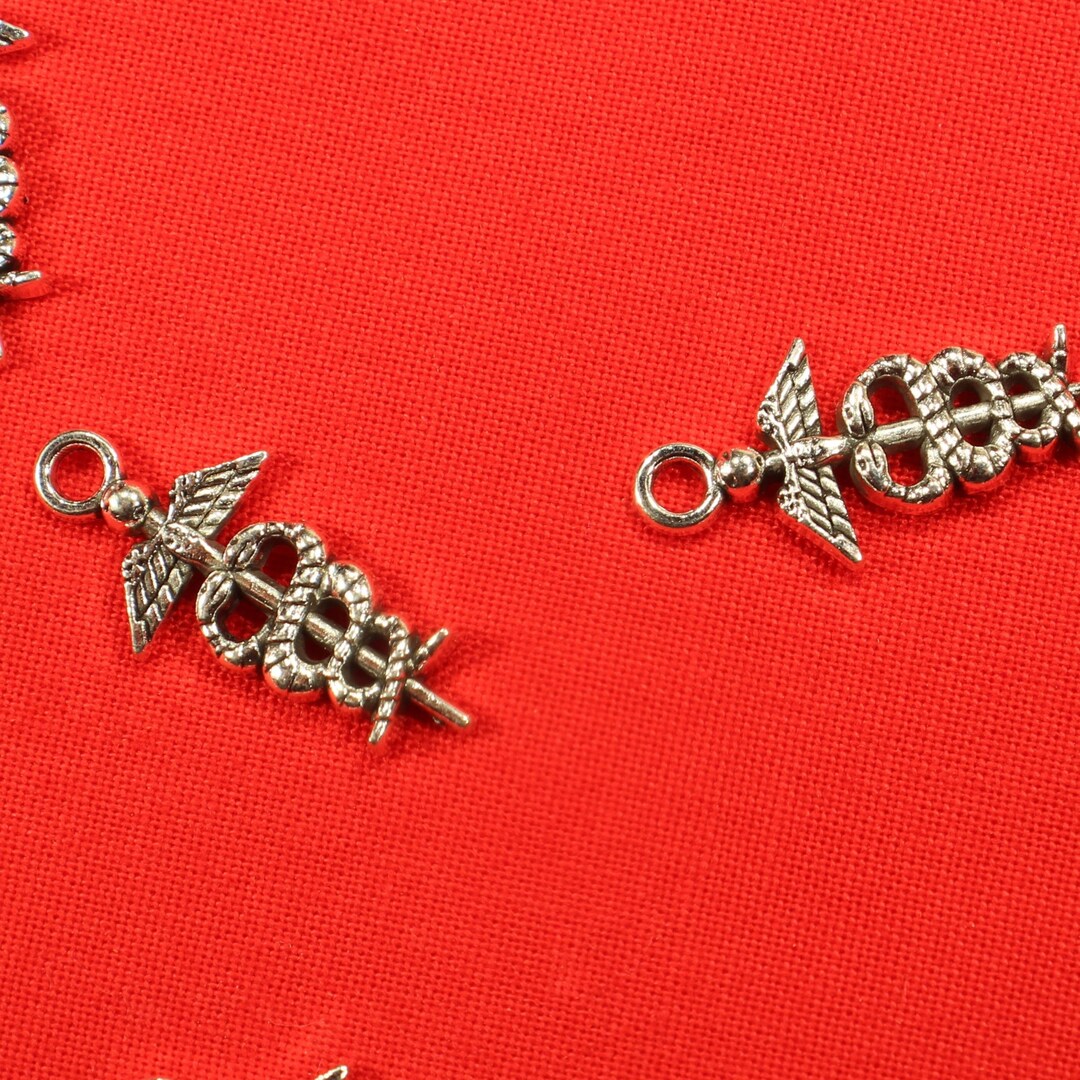 Medical Caduceus 26mm Antique Silver Tone Single Sided 2D Medical ...