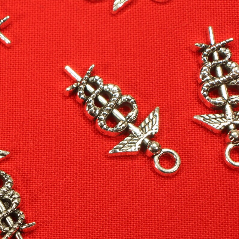 Medical Caduceus 26mm Antique Silver Tone Single Sided 2D - Etsy