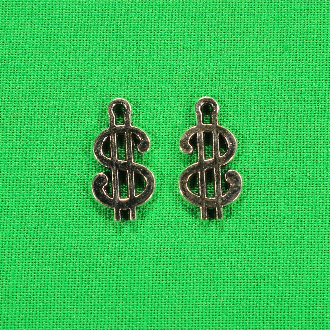 Dollar Sign 17mm Antique Silver Tone Double Sided Financial Money ...