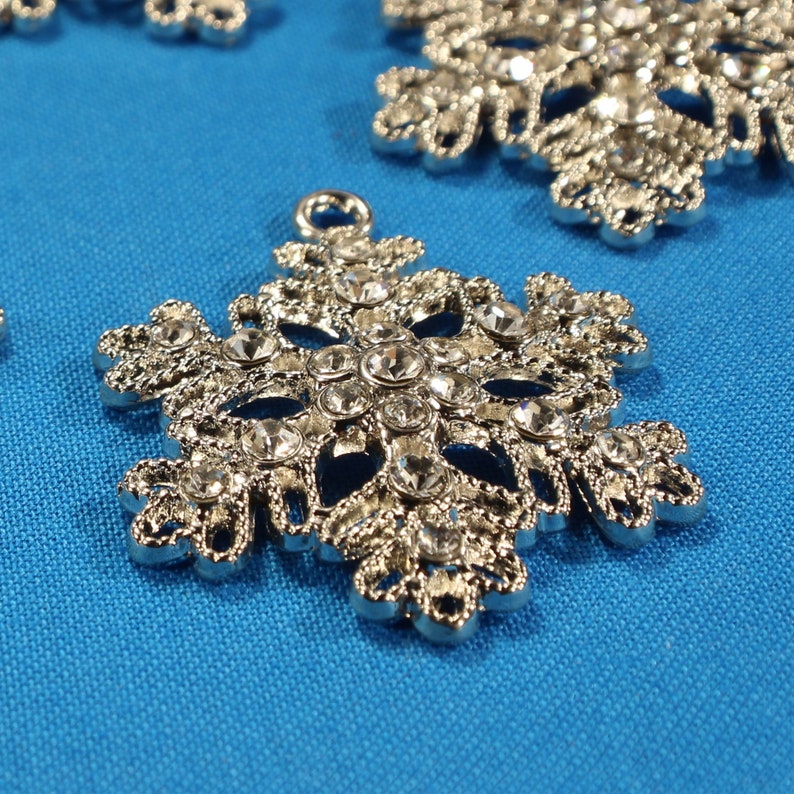 Snowflake 40mm Silver Tone and Clear Rhinestone Single Sided | Etsy