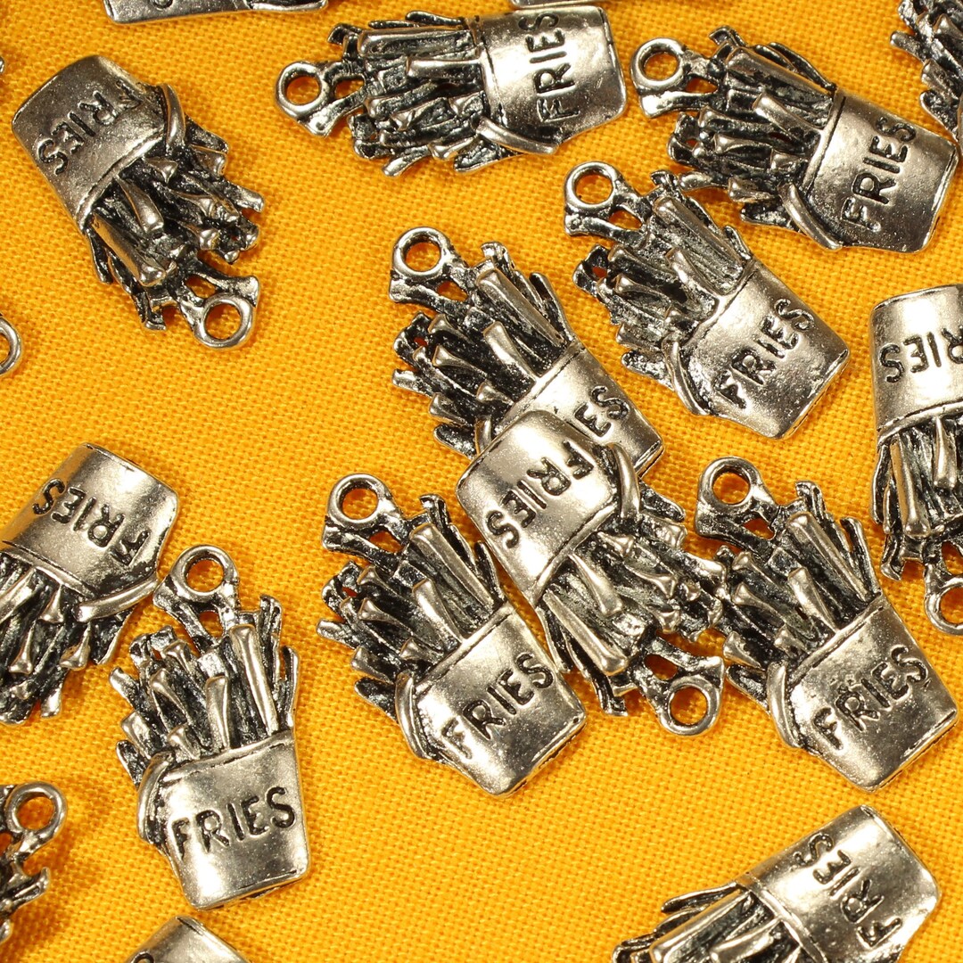 French Fries 19mm Antique Silver Tone Single Sided 2D Food Charms ...