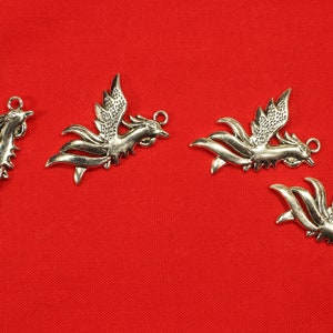 Phoenix 35mm Antique Silver Tone Single Sided 2D Mythical Bird Charms ...