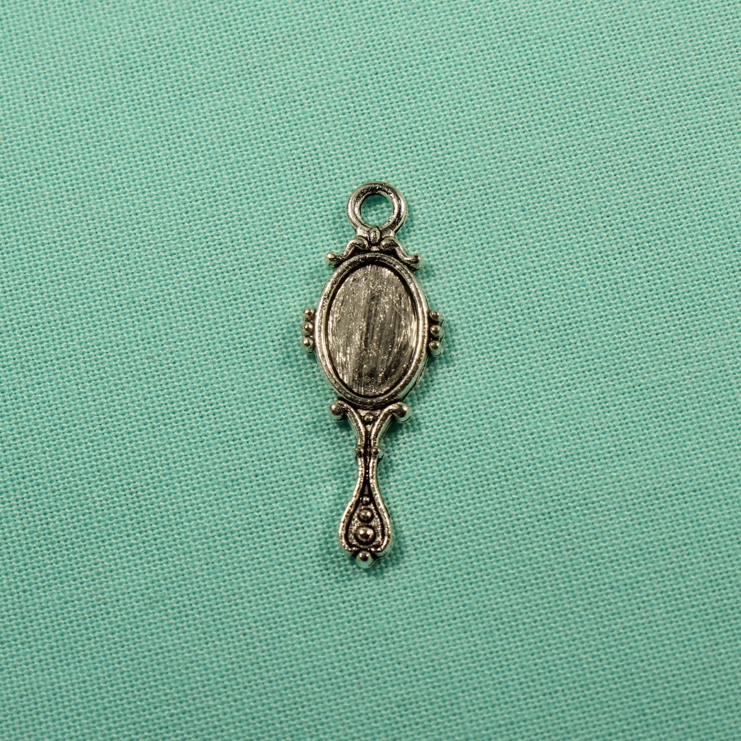 Hand Mirror 28mm Antique Silver Tone Double Sided Beauty Charms - 0192 ...