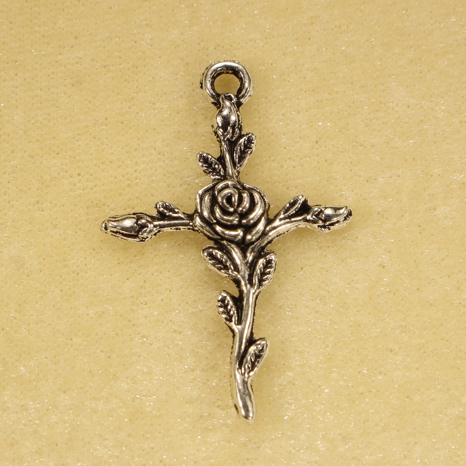 Cross 35mm With Rose Vine Antique Silver Tone Single Sided 2D - Etsy