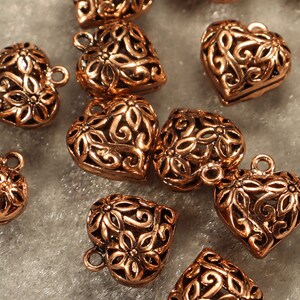 Heart 12mm Antique Copper Tone 3D Die Cut Floral Design Love Charms ...