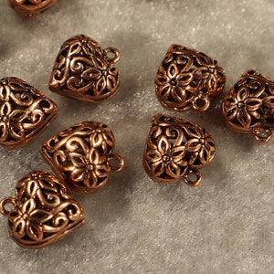 Heart 12mm Antique Copper Tone 3D Die Cut Floral Design Love Charms ...