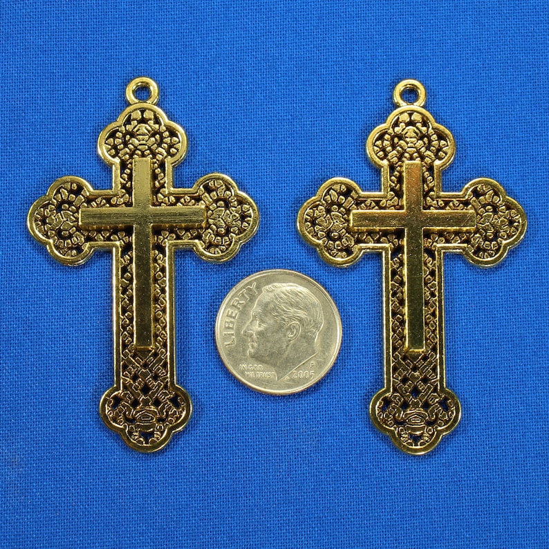 Cross 54mm Antique Gold Tone Single Sided Ornate 2D Religious - Etsy