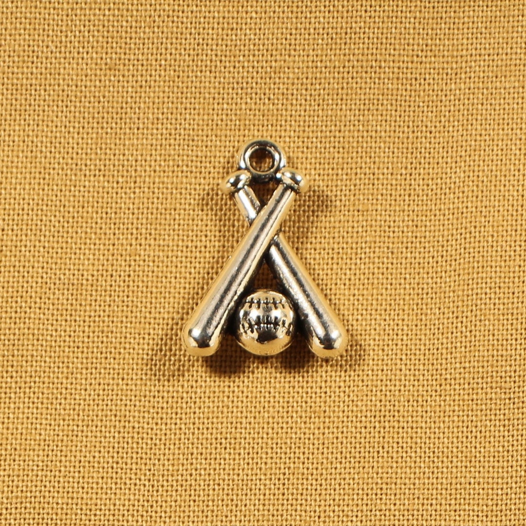 Double Baseball Bats and Ball 19mm Antique Silver Tone 3D Sports Charms ...