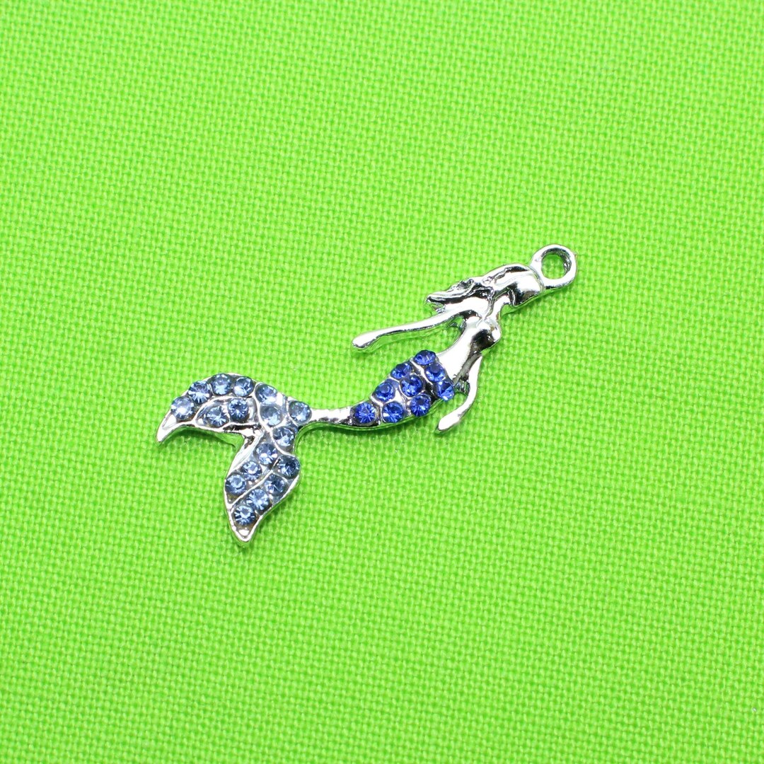 Mermaid 25mm Silver Tone With Light Blue and Dark Blue Rhinestones ...