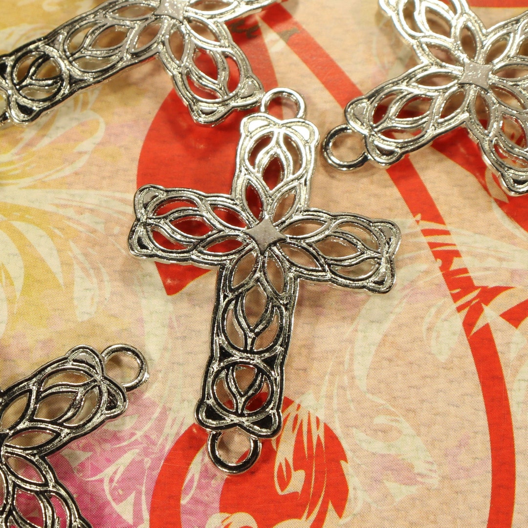 Cross 42mm Floral Die Cut Design Antique Silver Tone Single - Etsy