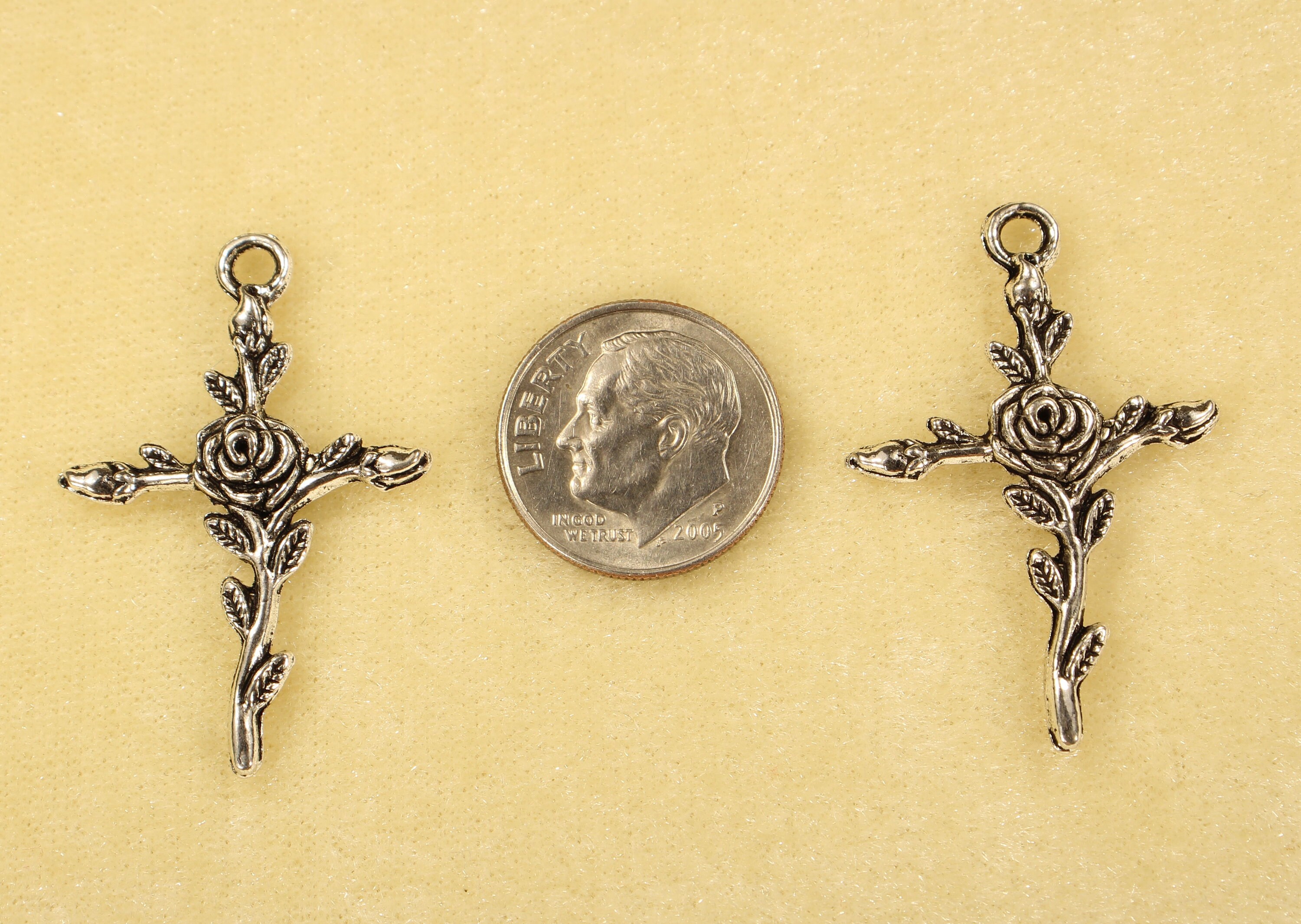 Cross 35mm With Rose Vine Antique Silver Tone Single Sided 2D - Etsy