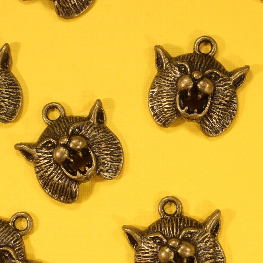 Cat Head 20mm Antique Bronze Tone Single Sided 2D Animal - Etsy