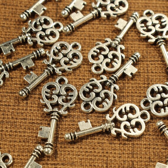 Key 25mm Antique Silver Tone Double Sided Love Charms 0617 - Etsy