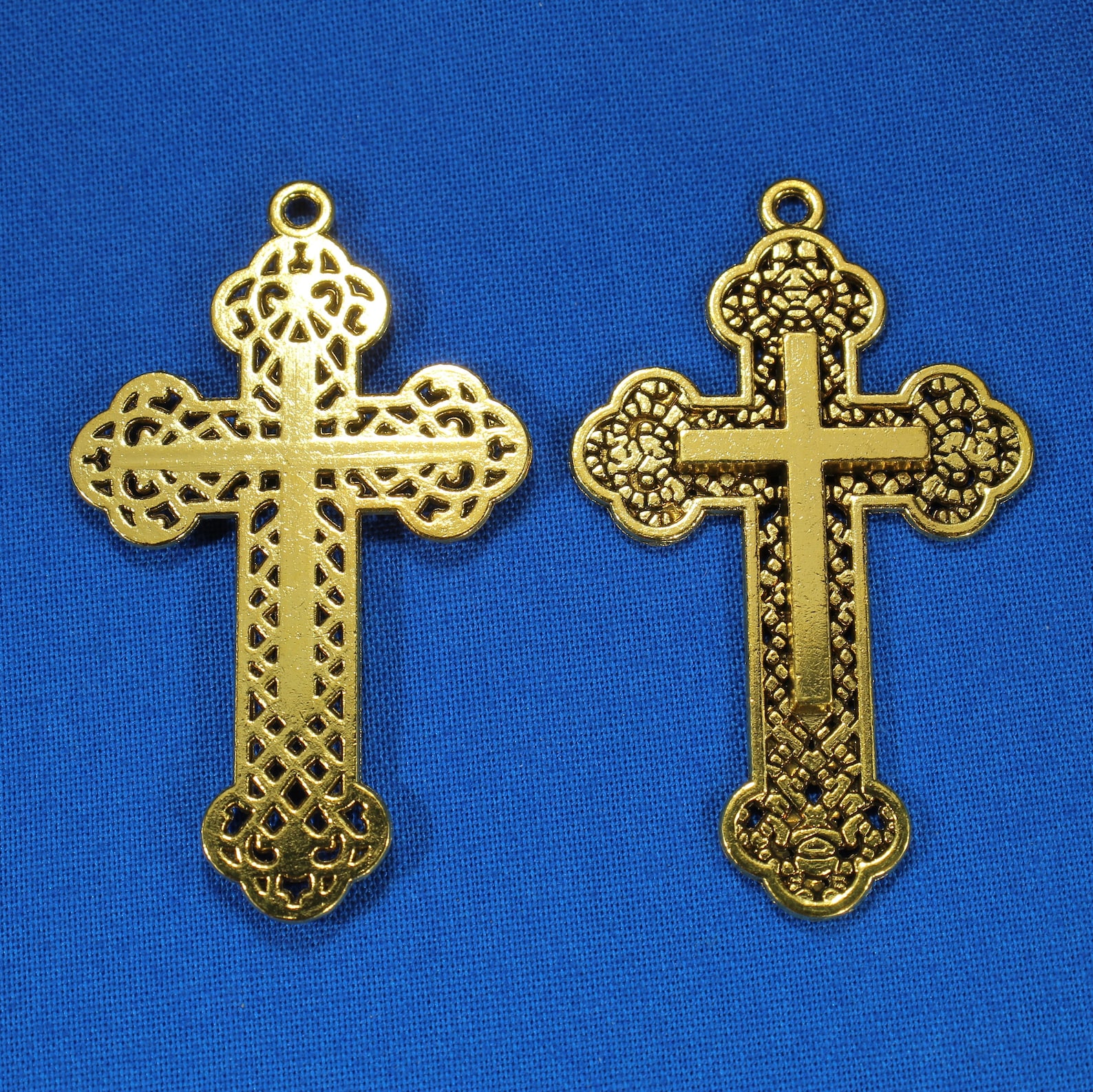 Cross 54mm Antique Gold Tone Single Sided Ornate 2D Religious | Etsy