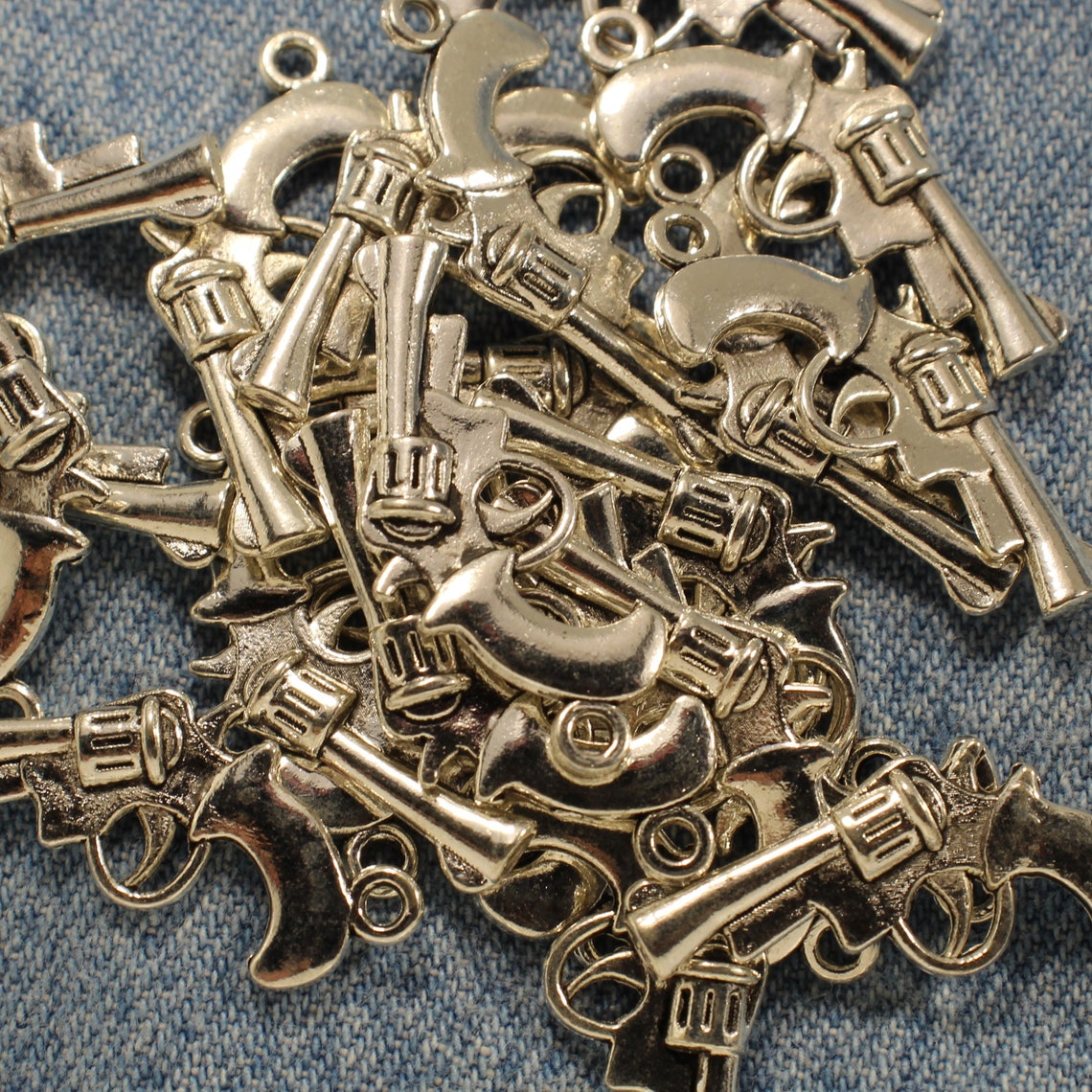 Handgun Revolver 28mm Antique Silver Tone 3D Western Charms | Etsy