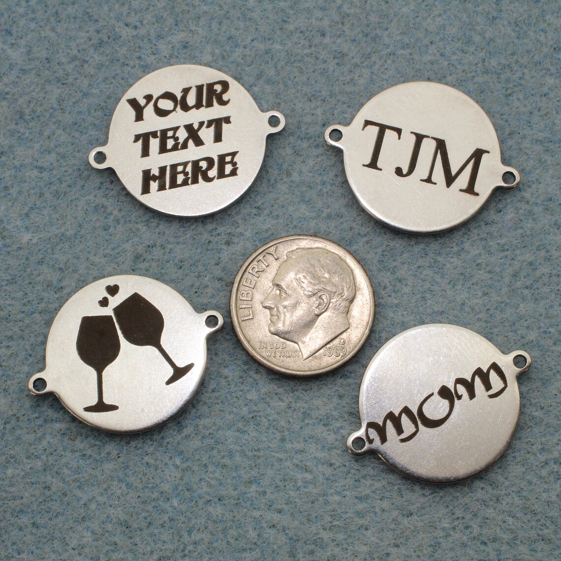 Personalized Round Connector 25mm Silver Tone 304 Stainless Steel ...