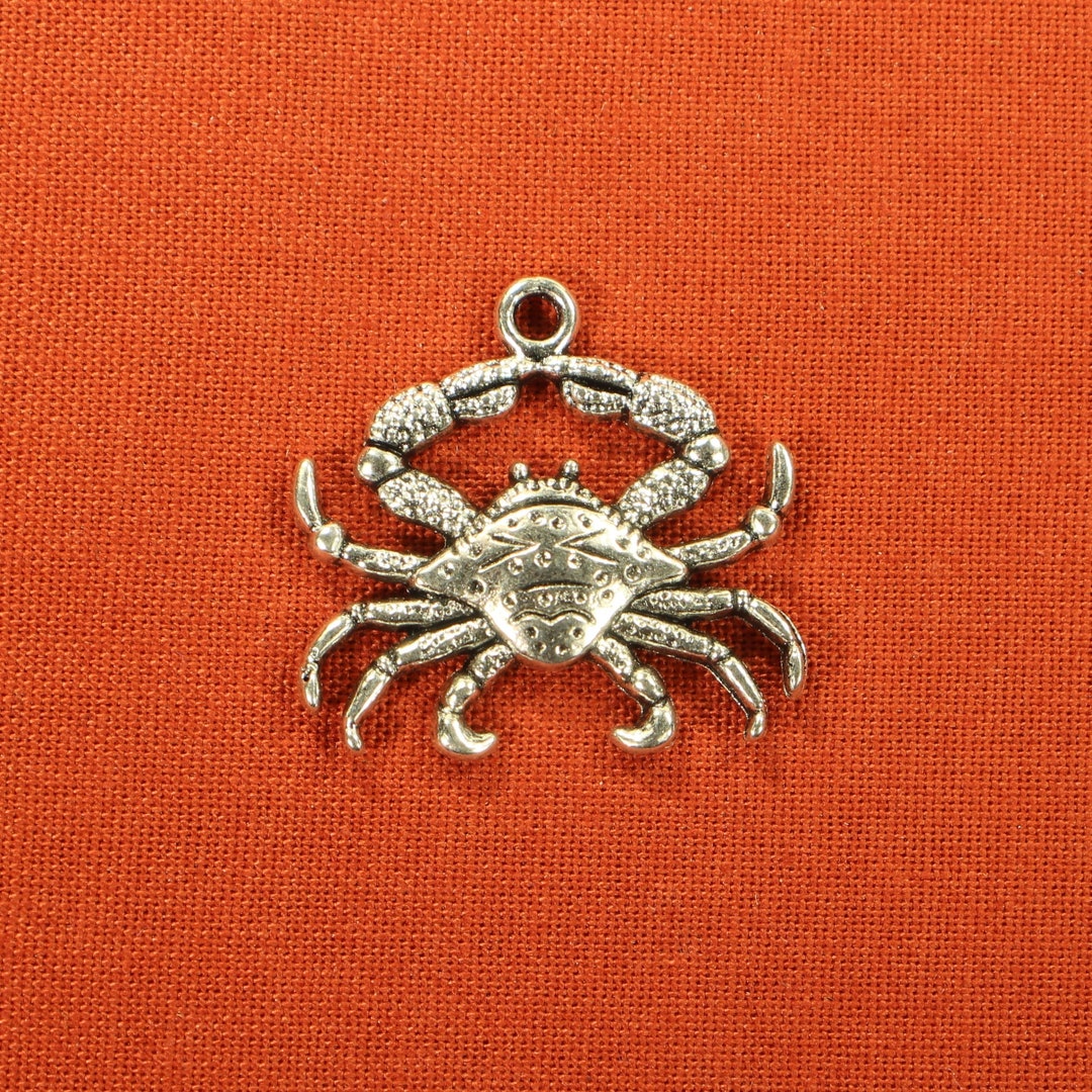 Crab 25mm Antique Silver Tone Single Sided 2D Ocean Animal Charms ...