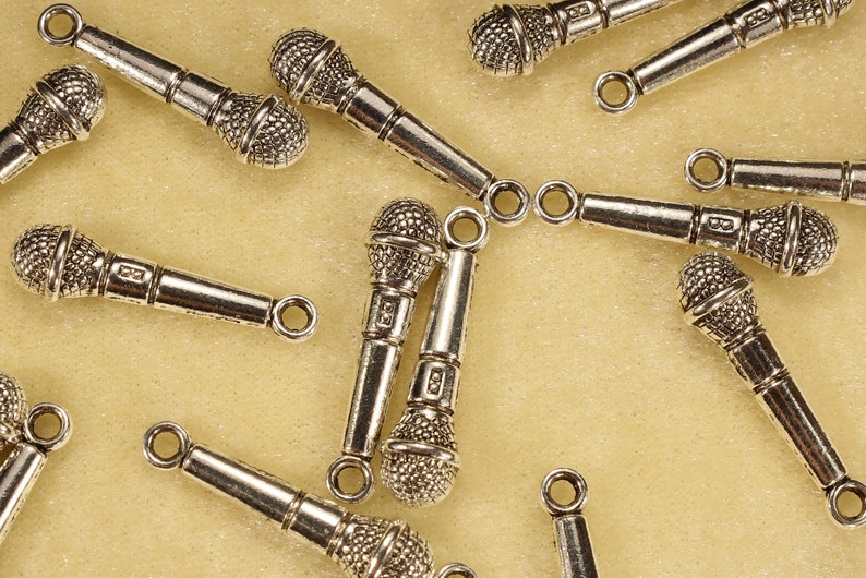Microphone 27mm Antique Silver Tone 3D Music Charms 0786 | Etsy