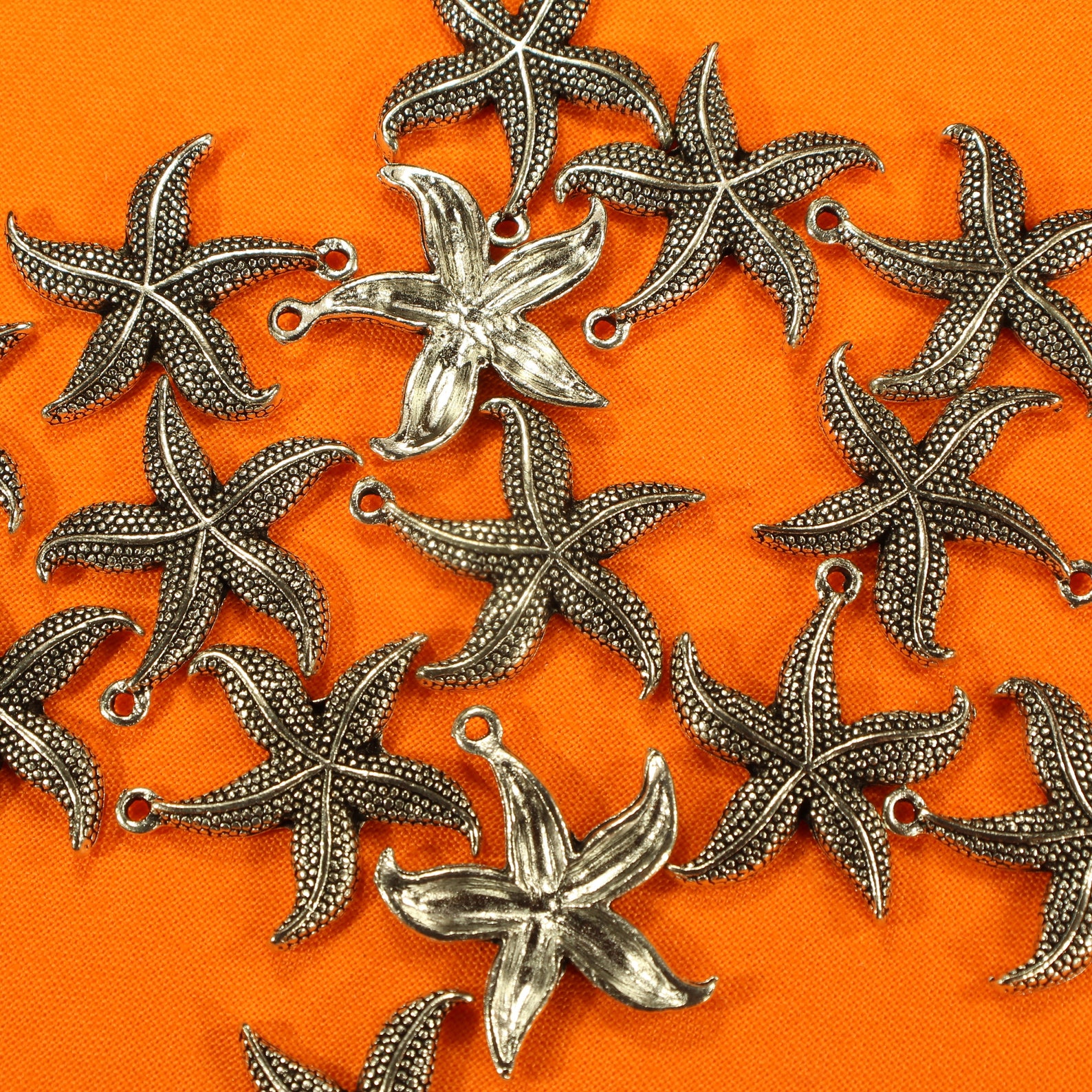 Starfish 27mm Antique Silver Tone Single Sided 2D Ocean Beach Charms ...