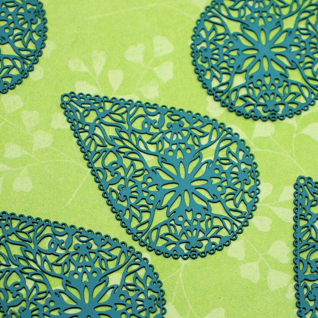 Floral 40mm Teal Green Painted Finish Filigree Iron Base Double Sided ...