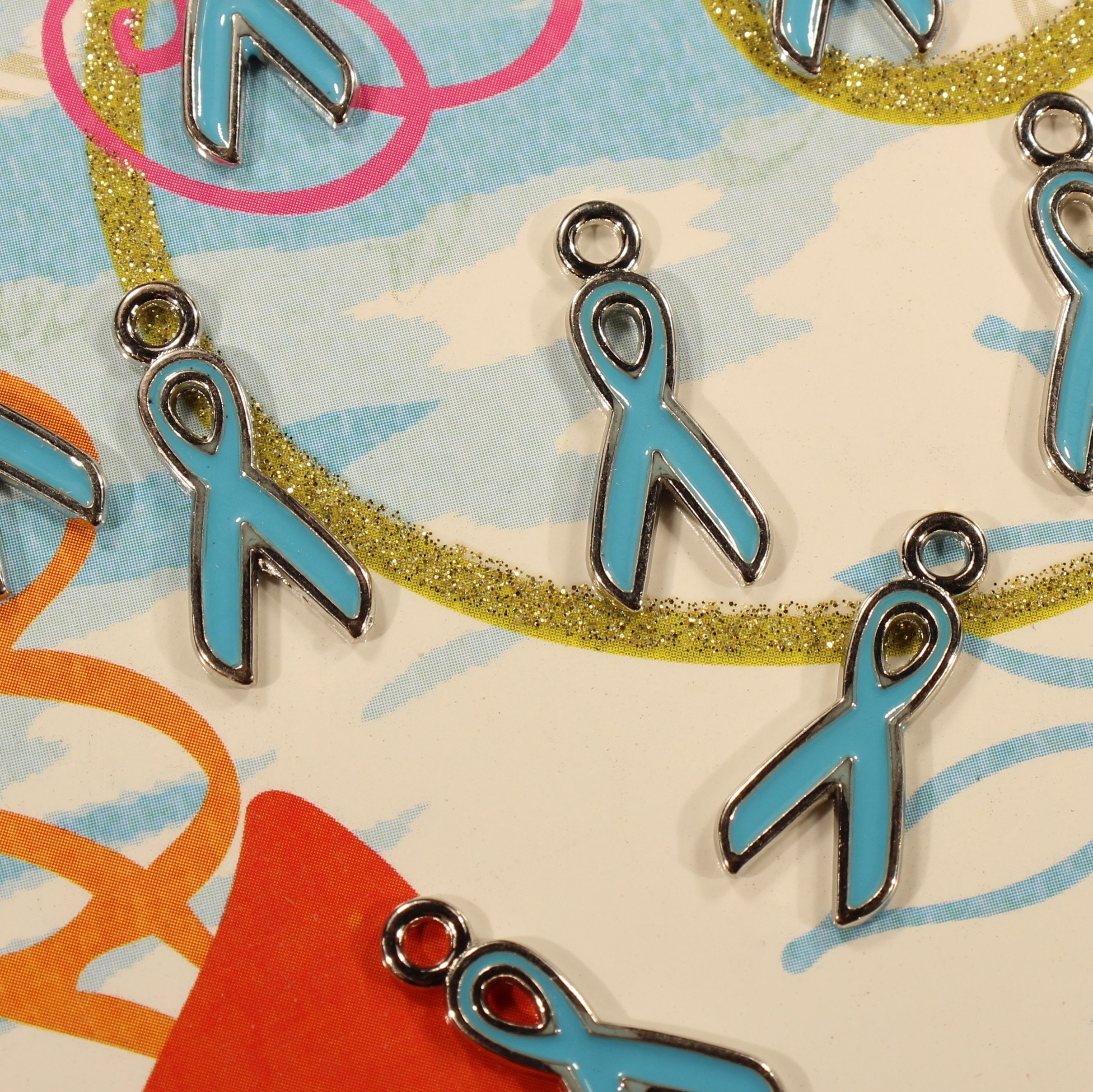 Light Blue Ribbon 20mm Silver Tone And Light Blue Enamel | Etsy