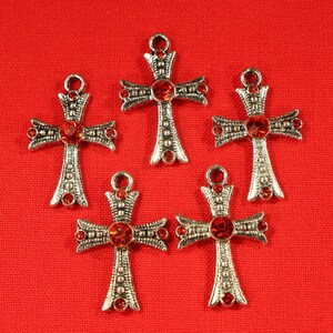 Cross 25mm Antique Silver Tone and Red Rhinestone Single Sided ...