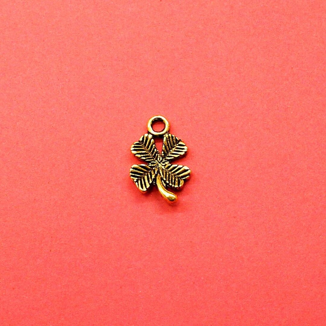Four Leaf Clover 15mm Antique Gold Tone Single Sided Plant Nature ...