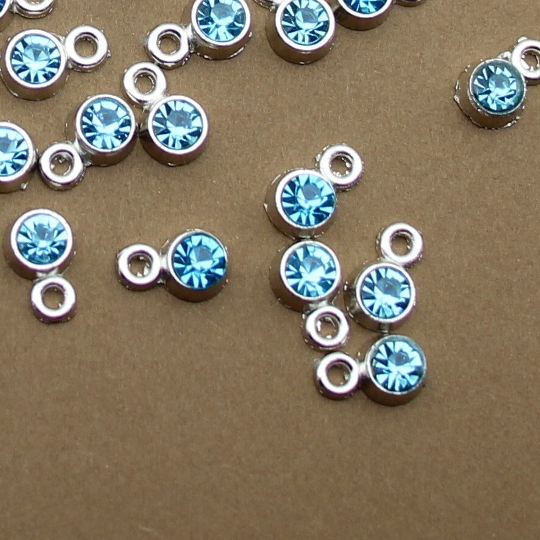 Light Blue Rhinestone 9mm Round Faceted Colored Glass and Silver Tone ...
