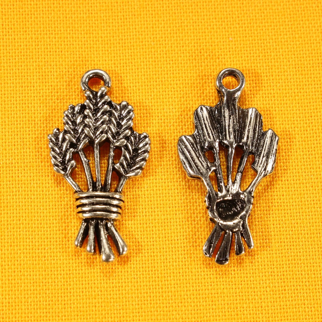 Wheat Bundle 24mm Antique Silver Tone Single Sided 2D Farming Food ...