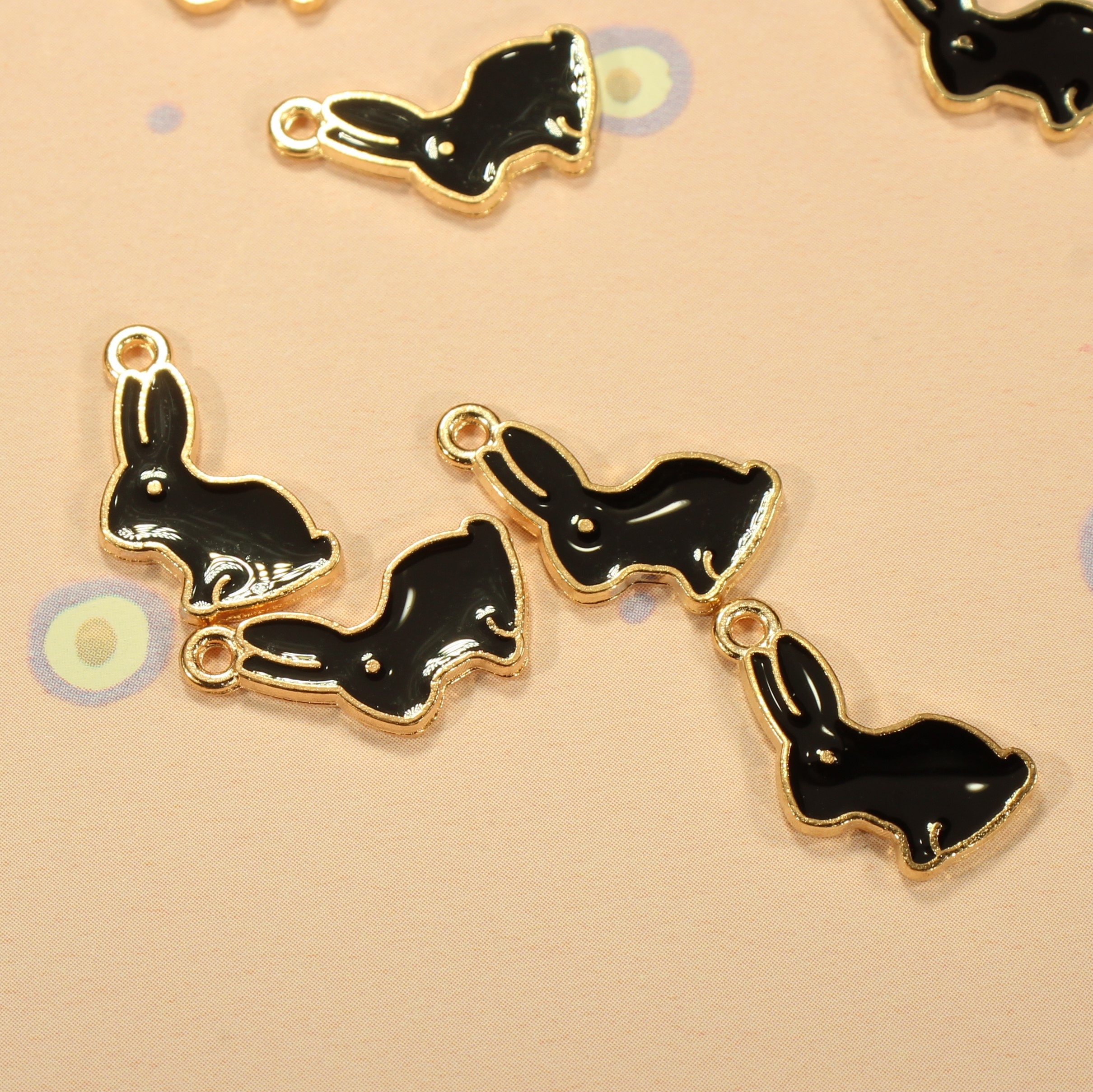 Rabbit 17mm Gold Plated and Black Enamel Single Sided Garden | Etsy