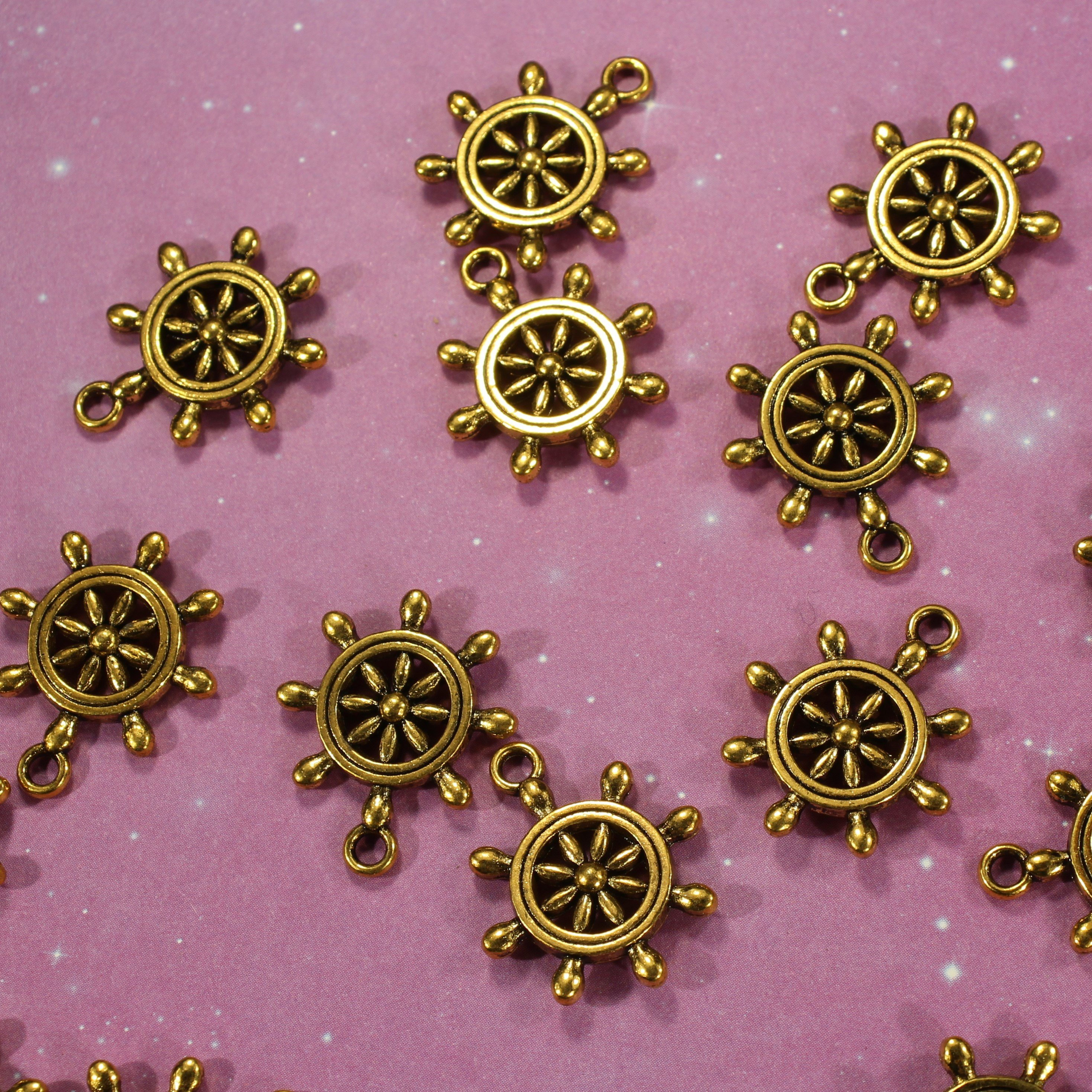 Captain's Wheel 23mm Antique Gold Tone Double Sided Nautical Charms ...