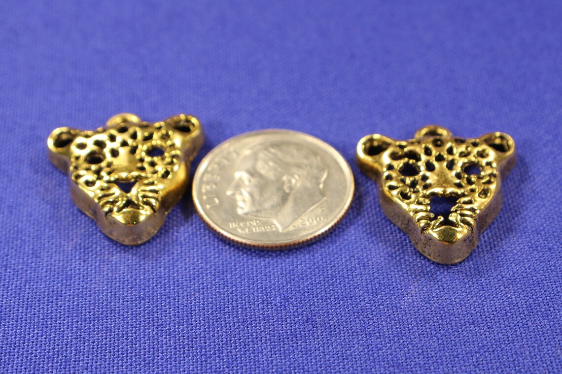 Leopard Head 20mm Antique Gold Tone Single Sided 2D Animal Charms ...