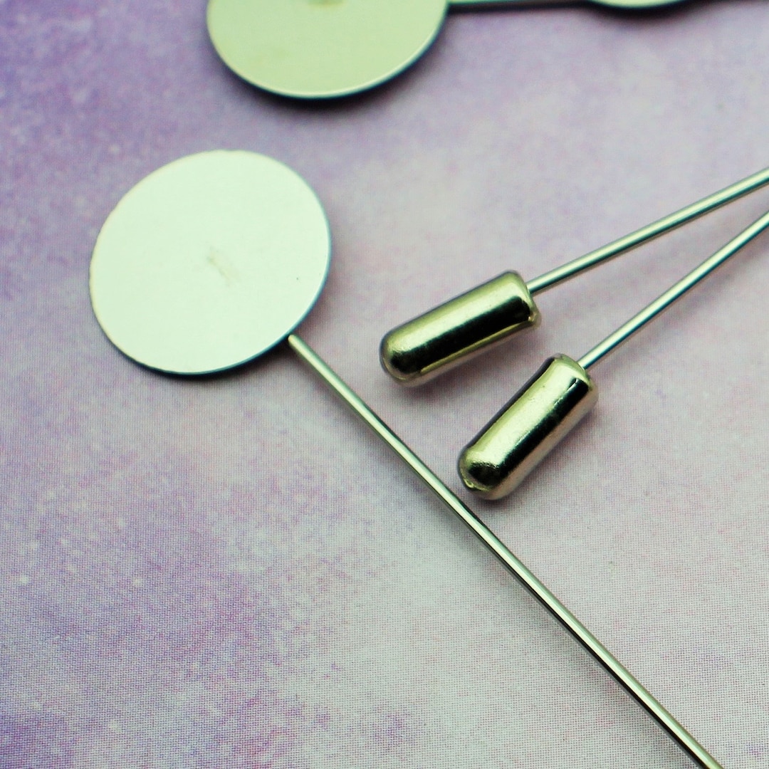 Stick Pin Brooch 3" Stainless Steel Silver Tone With 15mm Round ...